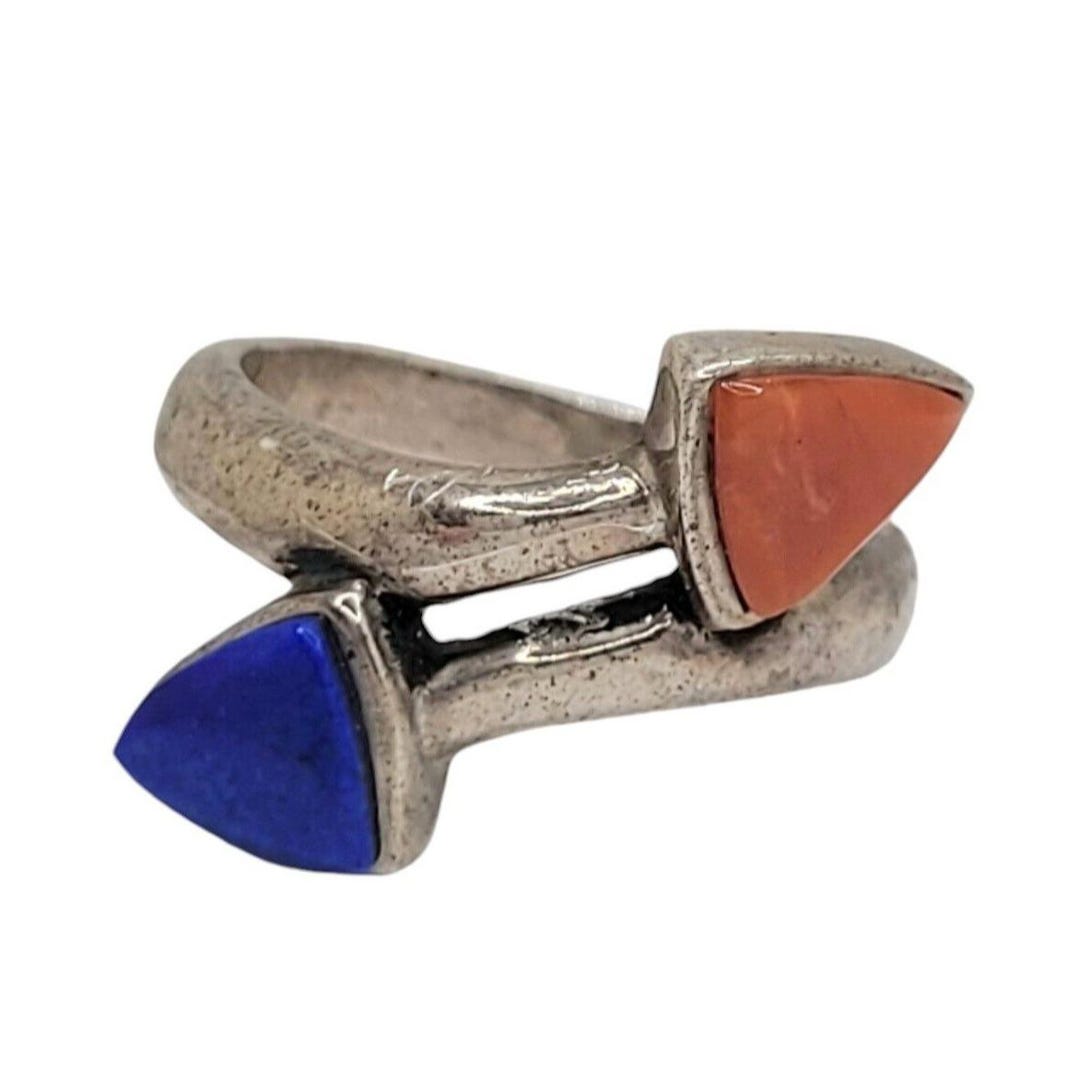 Ann Begay Navajo Sterling Silver Lapis Lazuli Coral Arrowhead Bypass ...