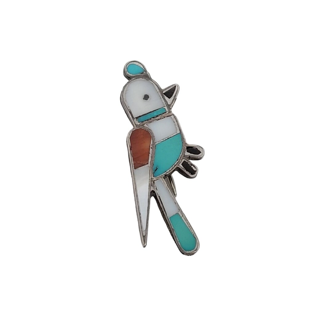 Zuni Design Sterling Silver Multi Stone Inlay Bird Brooch - Etsy Canada