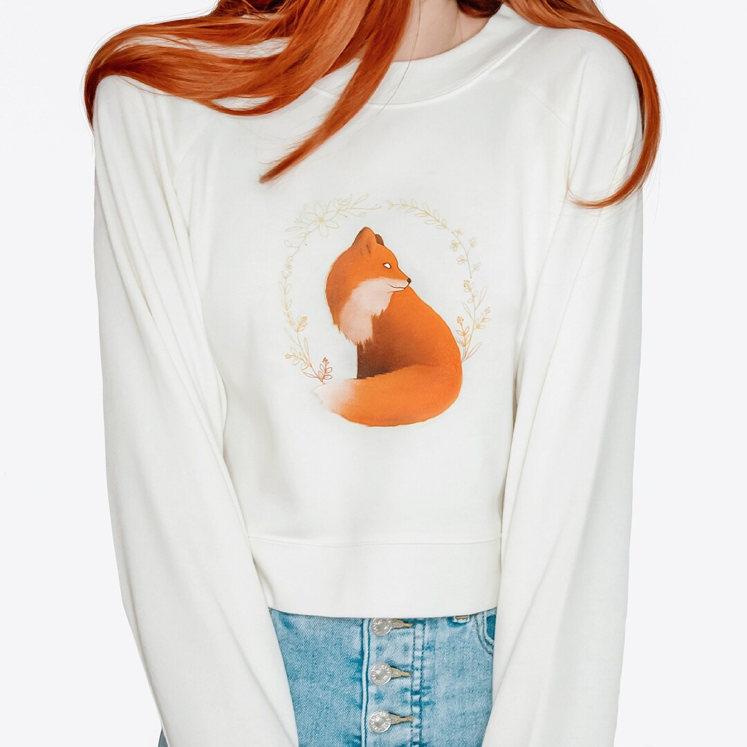 Cropped Fleece Sweater With Fox Design Super Soft and Cozy Vintage ...