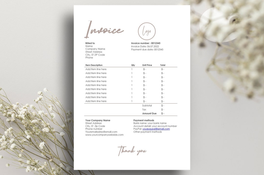 Minimalistic Invoice for Small Business, Editable Invoice Template for ...