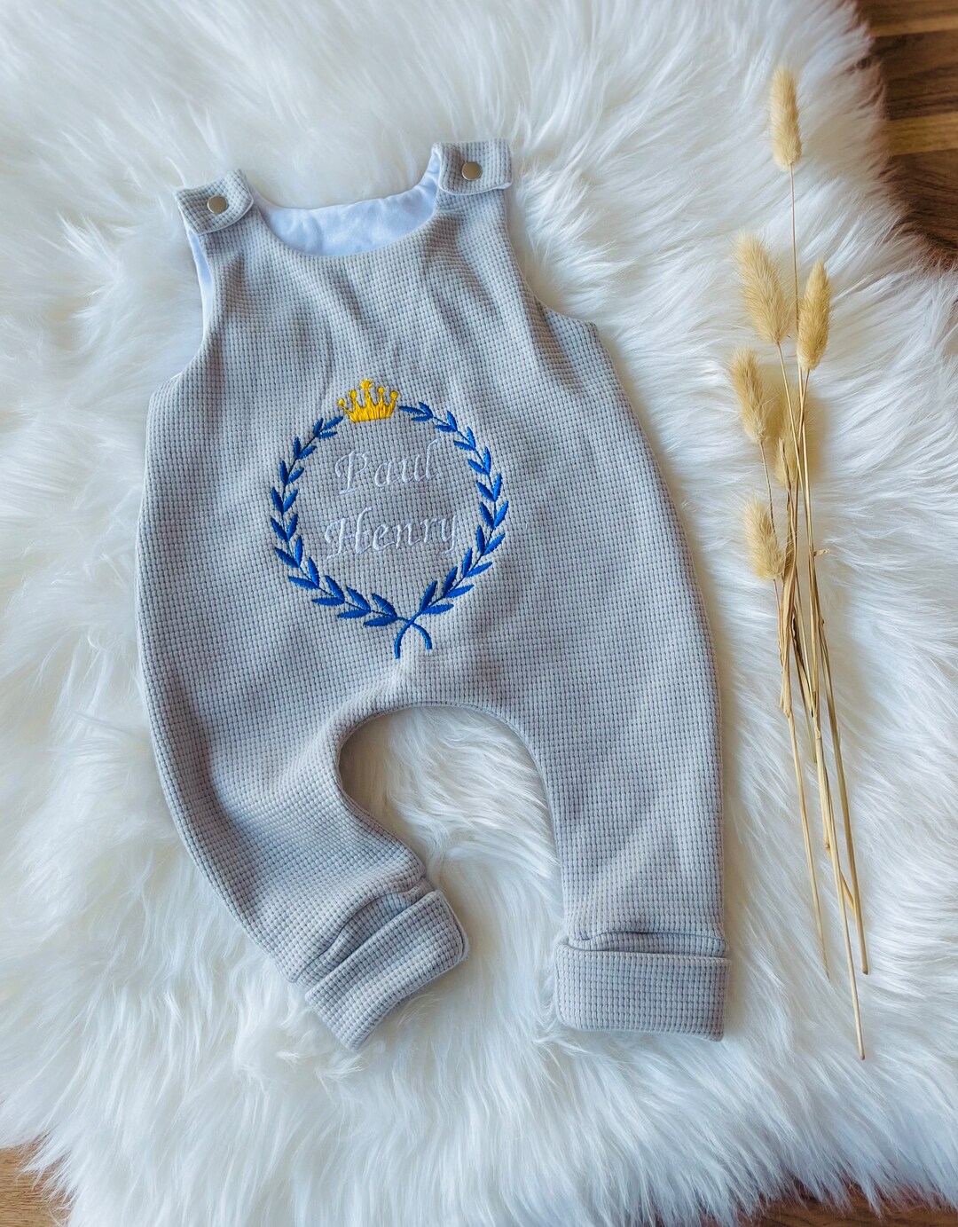 Romper Embroidered Baby Boy Wreath & Crown - Etsy