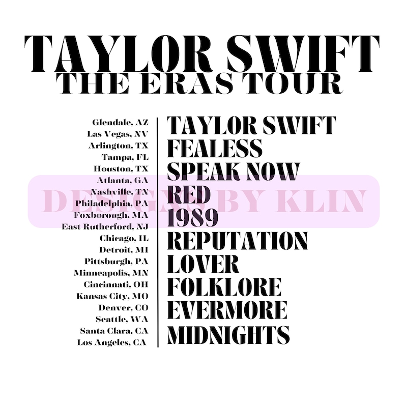 Taylor Swift the Eras Tour Graphic Front and Back PNG DTF Sublimation ...