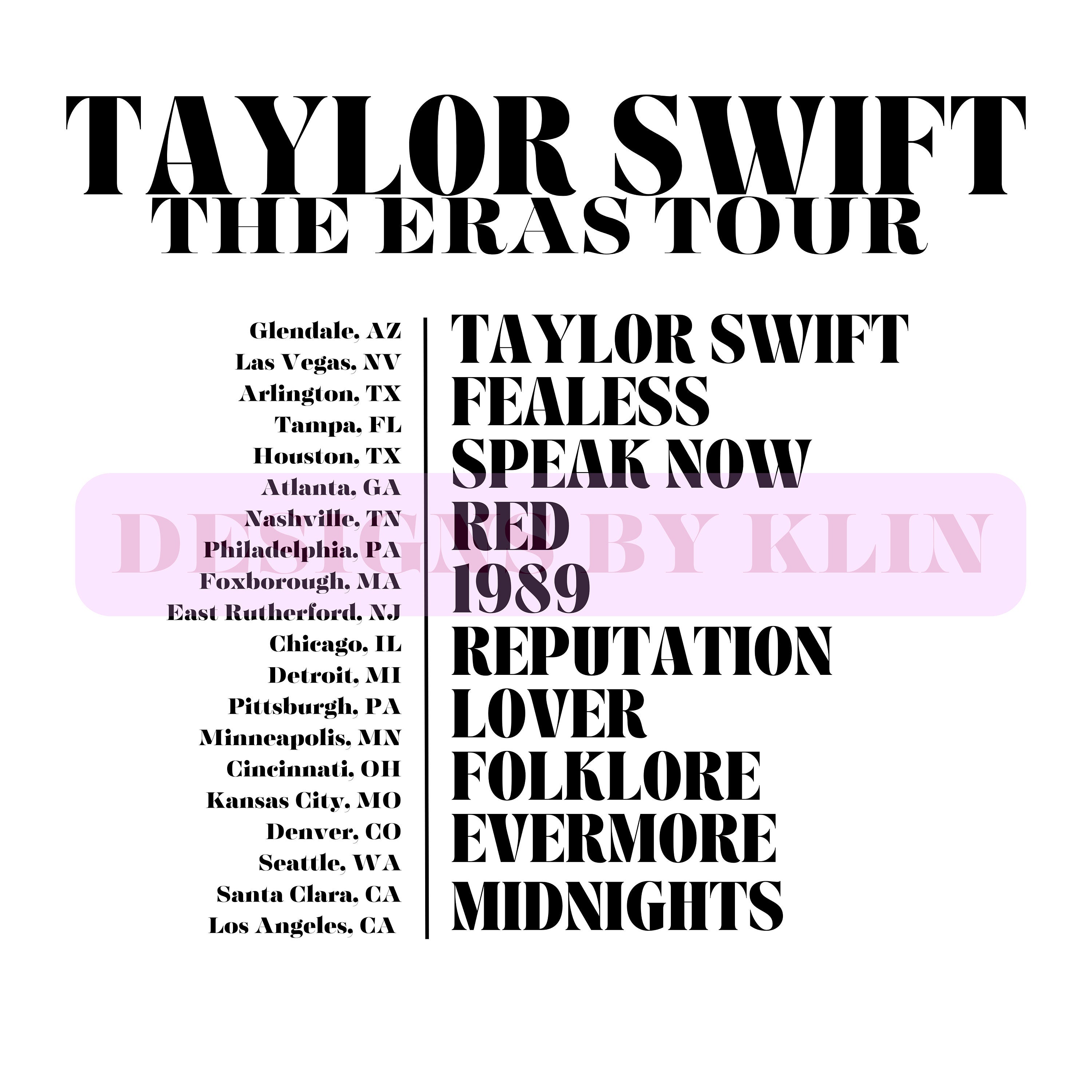 Taylor Swift the Eras Tour Graphic Front and Back PNG DTF Sublimation ...
