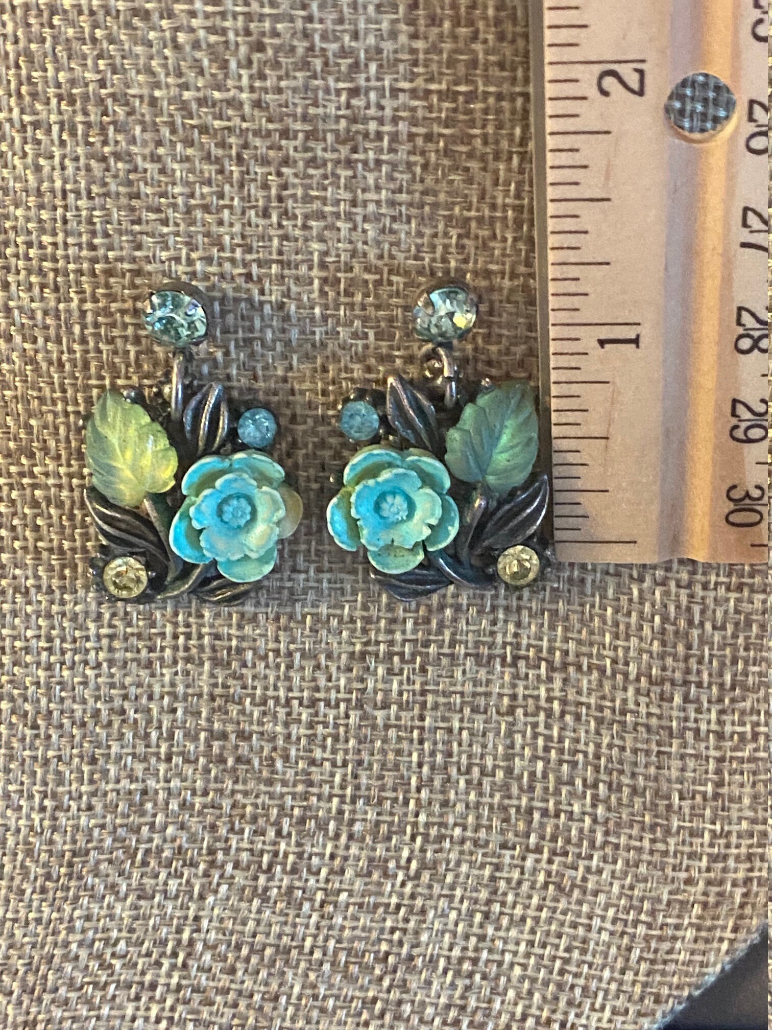 Vintage Mary Demarco La Contessa Green Floral and Crystal Earrings - Etsy