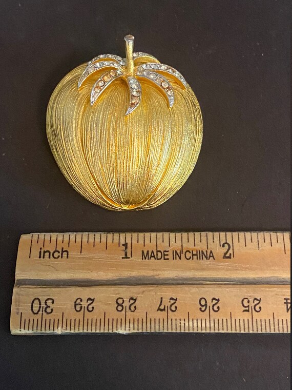 1960s Corocraft Gold Apple Brooch with Rhinestones - … - Gem