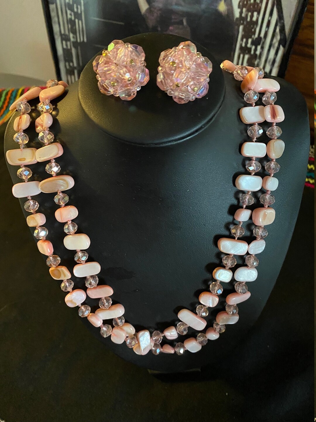 Vintage Crystal and MOP 24" Necklace With Crystal Cluster Earrings - Etsy