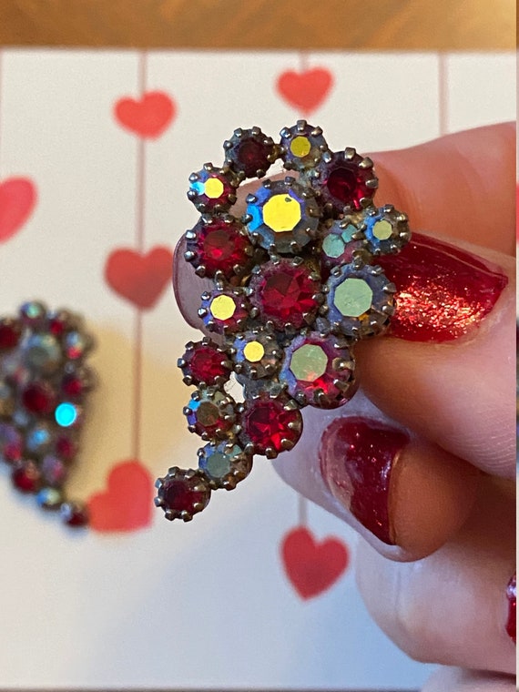 Fabulous AB Red Rhinestone Earrings - Unsigned Weiss? - Gem