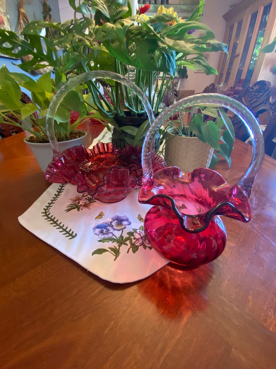 Fenton Cranberry Glass Baskets - Etsy