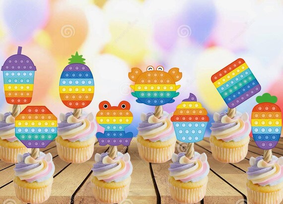 8 PCS Pop-it Cupcake Toppers Rainbow Colors for Kids Fid-get - Etsy