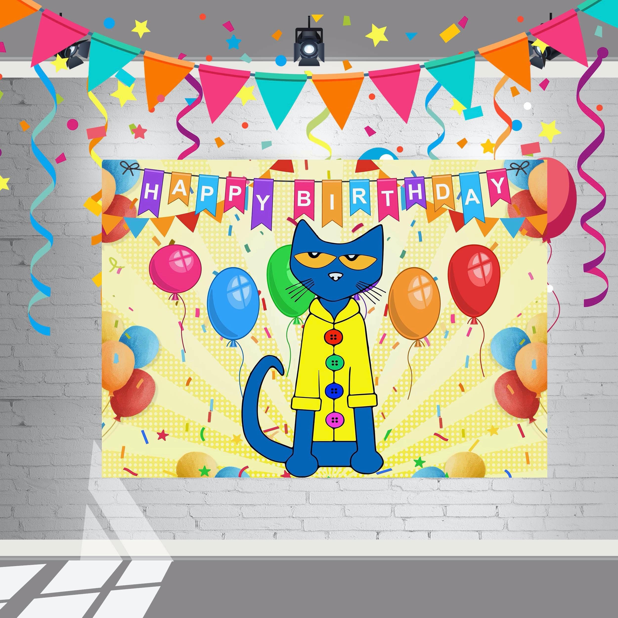 5x3ft Cartoon Blue Cat Backdrop for Birthday Party Decoration. - Etsy
