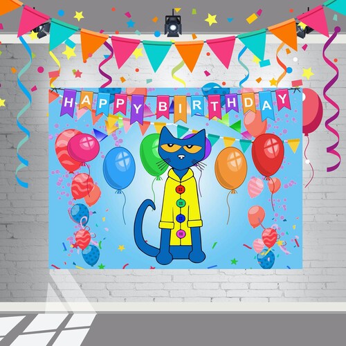 5x3ft Cartoon Blue Cat Backdrop for Birthday Party Decoration. - Etsy