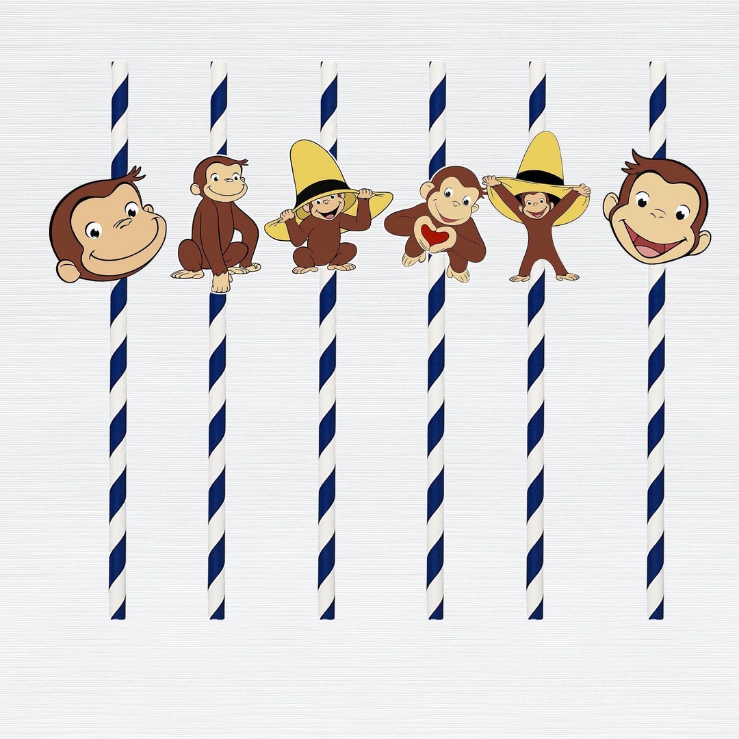 10 Pcs Cartoon George Monkey Straws Cartoon George Monkey Straws ...