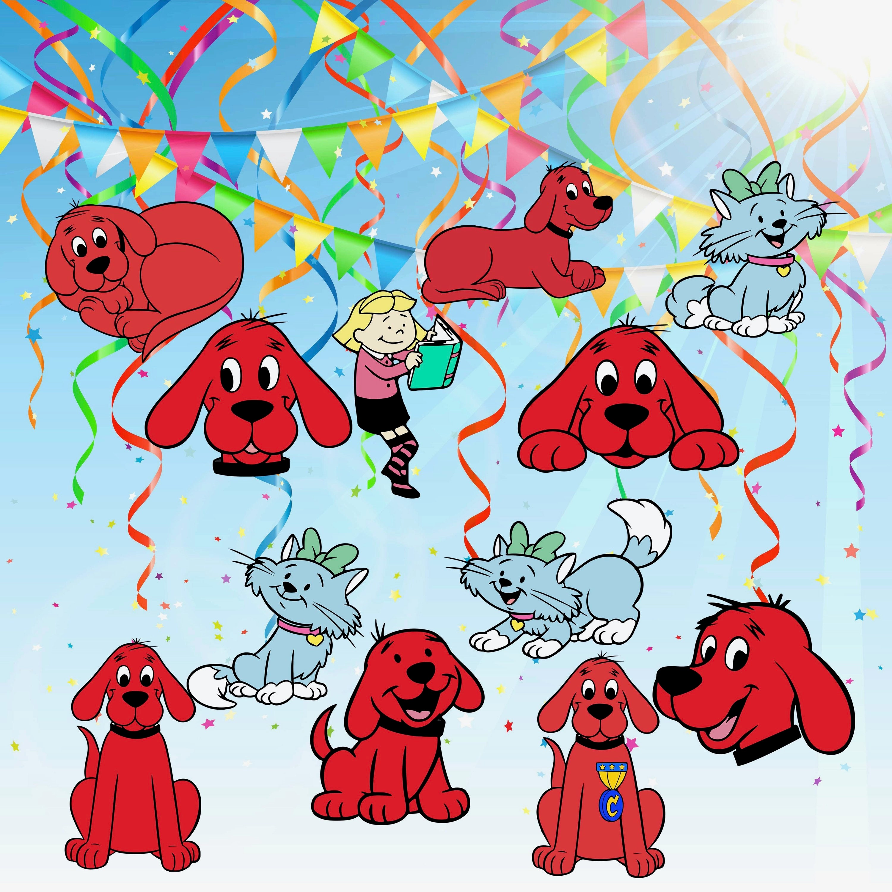 12 Pcs Cartoon Red Dog Party Hanging Swirls Ceiling Streamers - Etsy