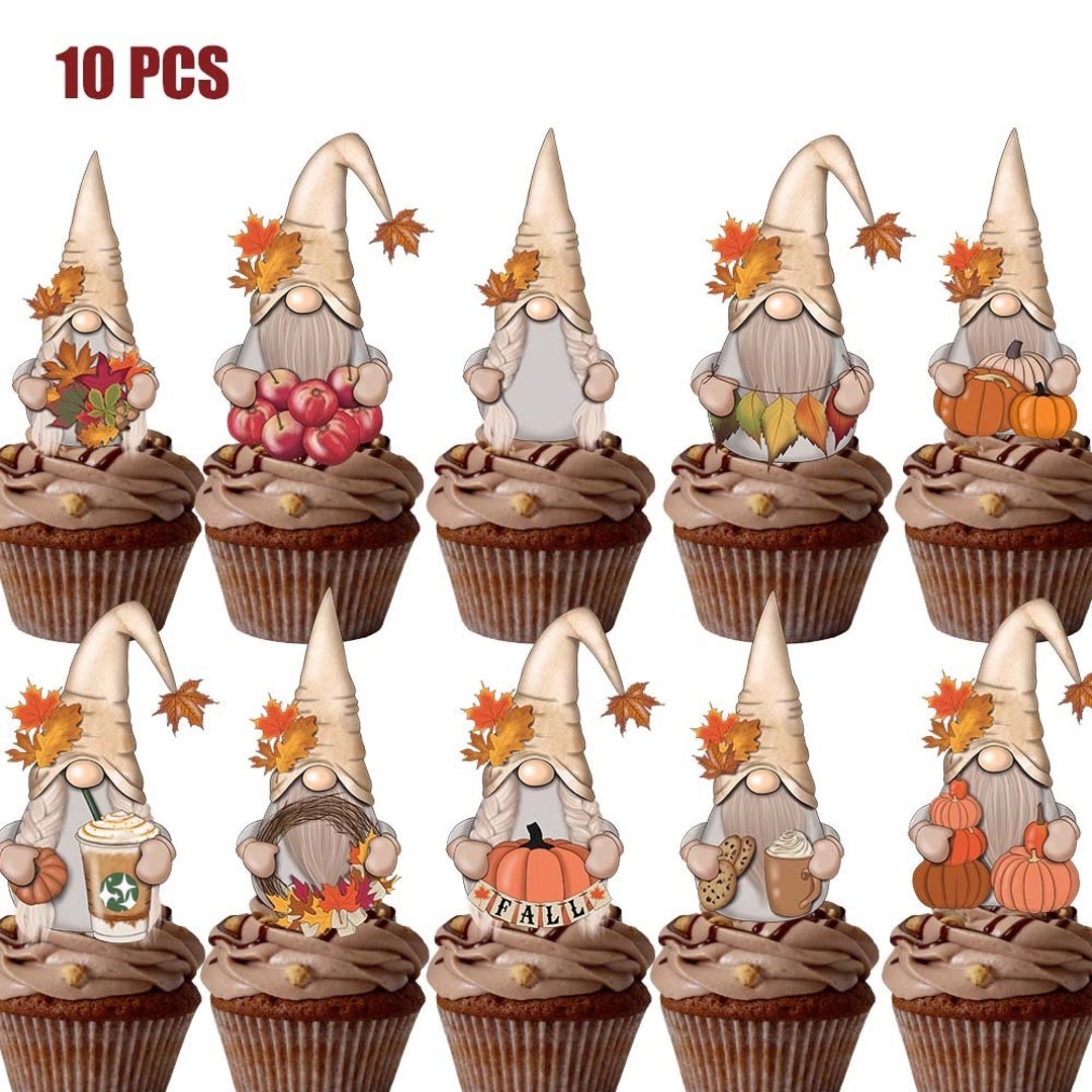 Fall Gnomes Cupcake Toppers Autumn Decorations Cute Gnomes - Etsy