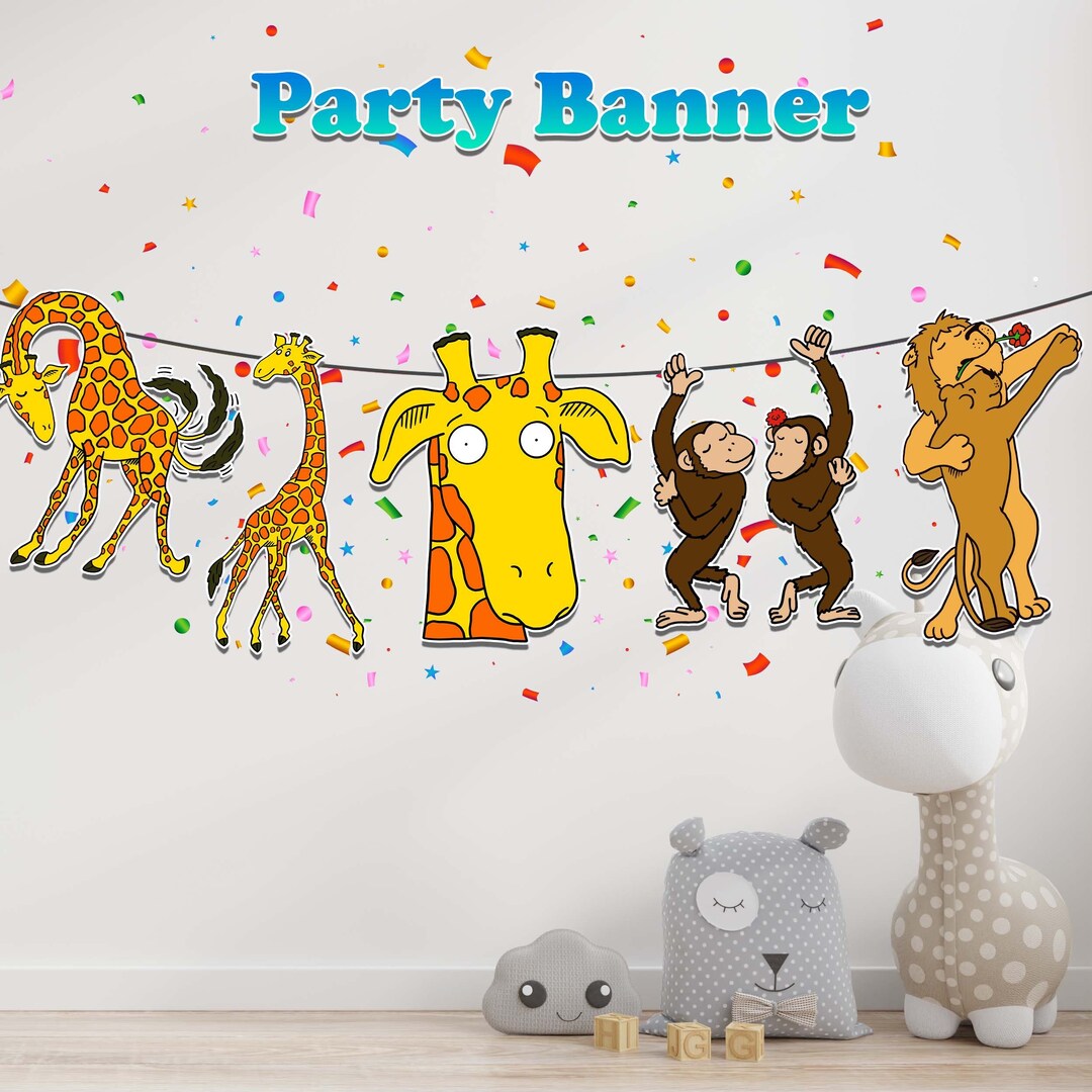 Cartoon Giraffes Birthday Banner Animals Can't Dance Party - Etsy