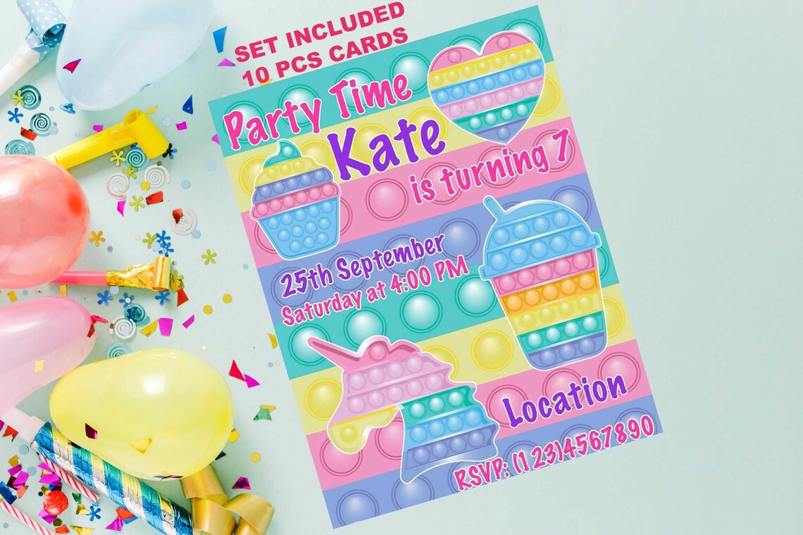 10 Pcs Pop-it Birthday Invitation Cards. Pop-it Birthday Party - Etsy