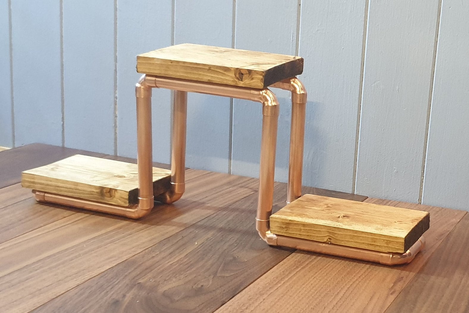 Handmade 3 Tier Copper Pipe Plant Stand With Wax Pine Wood // Small Pot ...