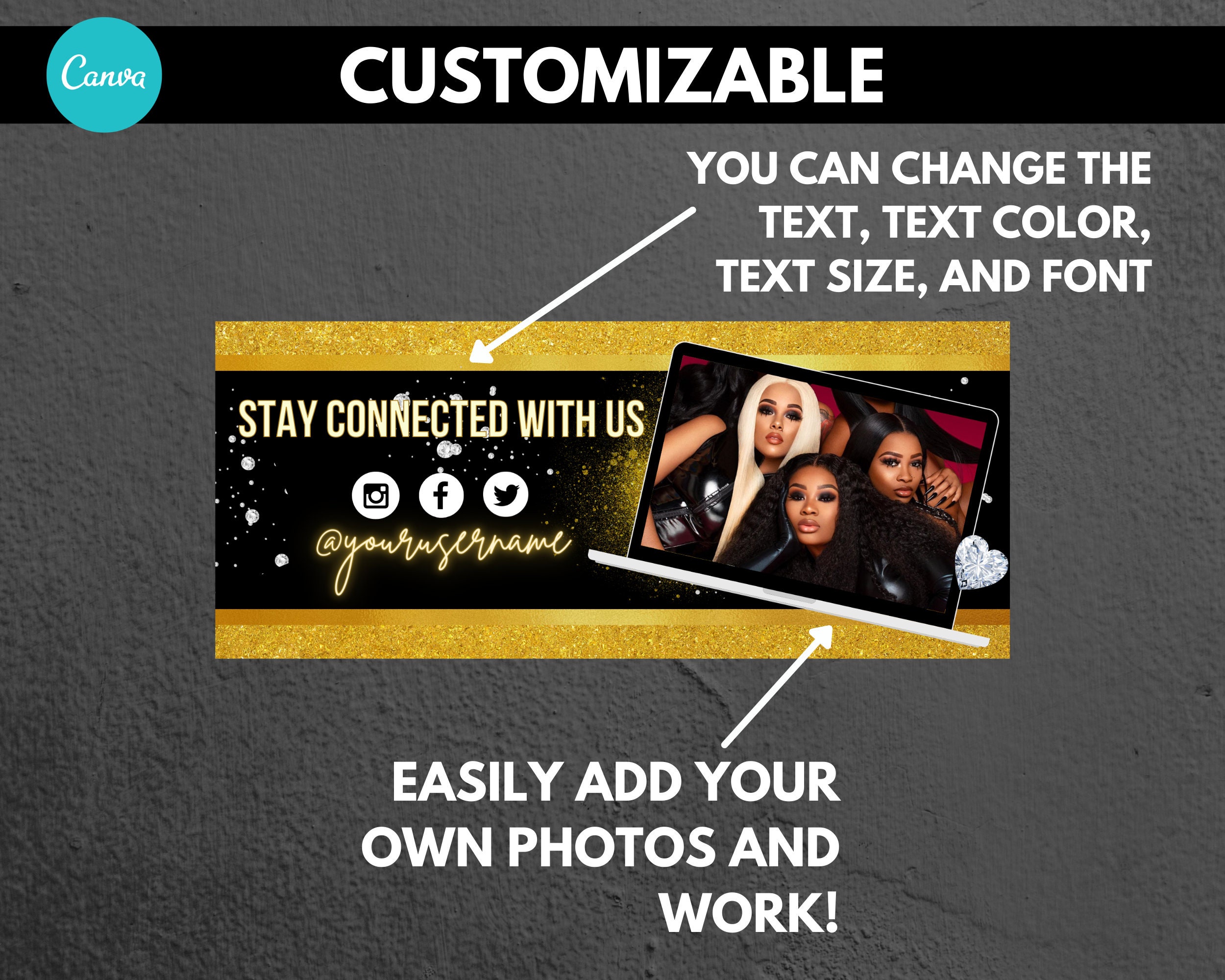 DIY Yellow Gold, Black, and Glitter Website Makeover Kit L Web Banners ...