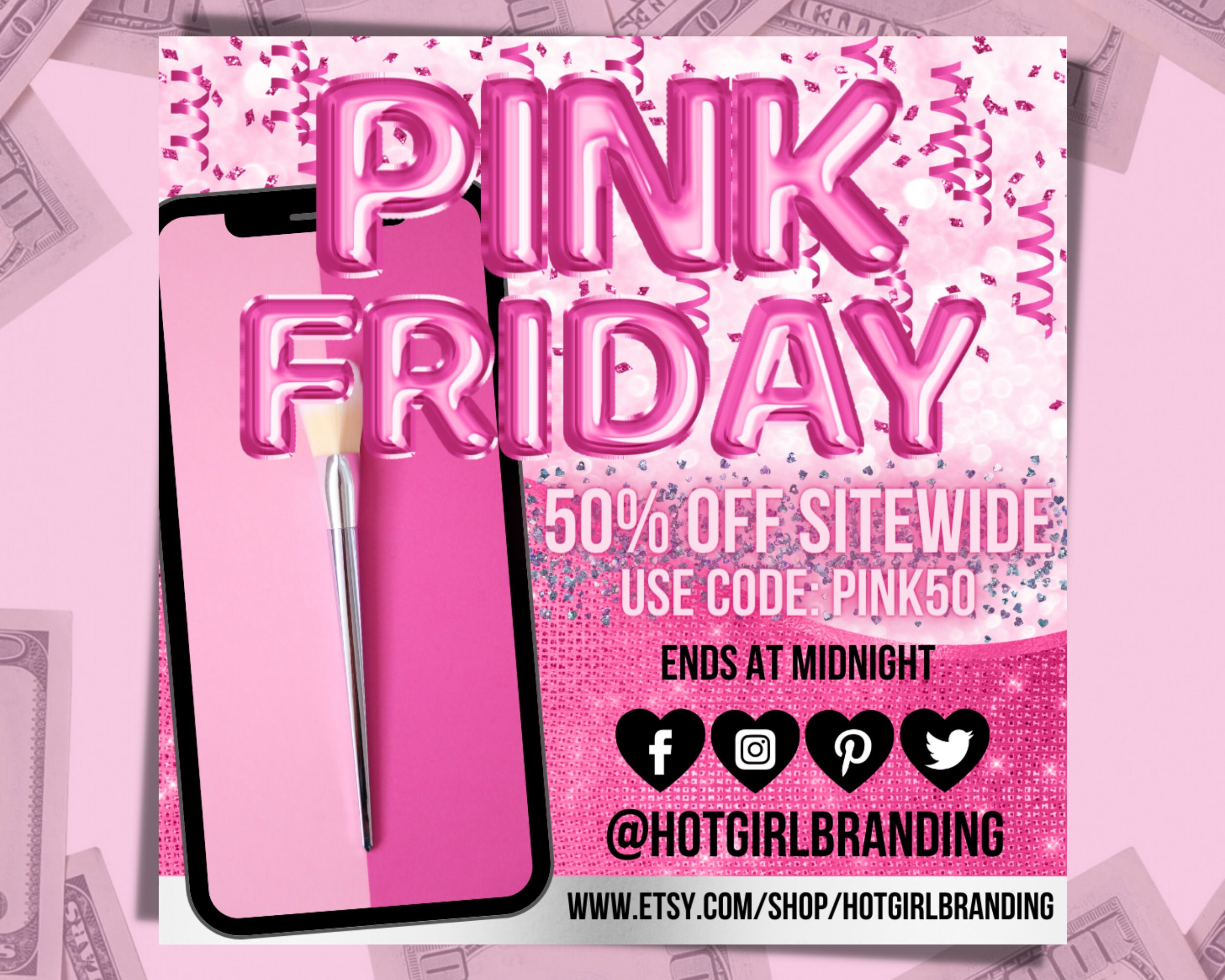 Editable DIY Pink Friday Social Media Flyer Canva Template L Black ...