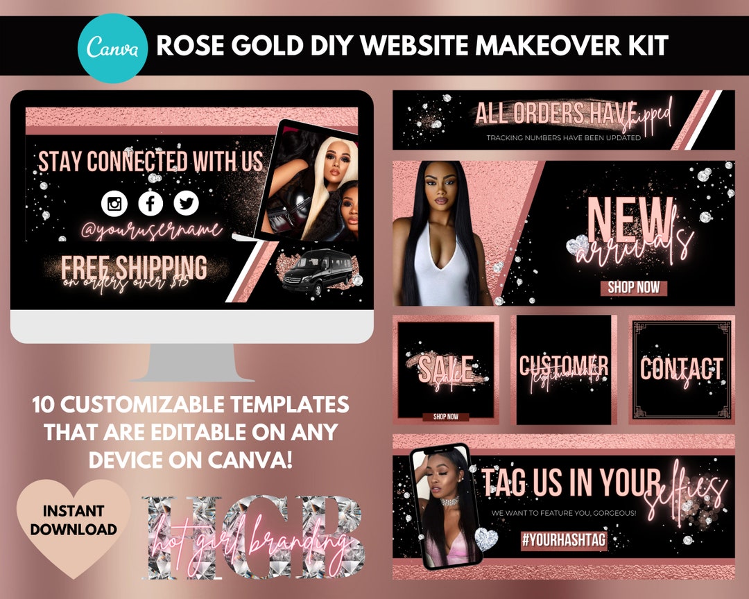DIY Rose Gold Website Makeover Kit L Web Banners, Headers & Footers ...