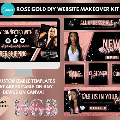 DIY Yellow Gold Black and Glitter Website Makeover Kit L Web | Etsy