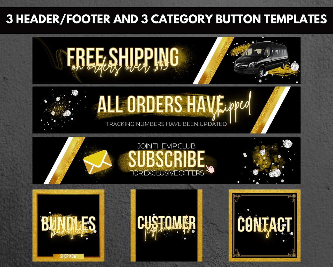 DIY Yellow Gold, Black, and Glitter Website Makeover Kit L Web Banners ...