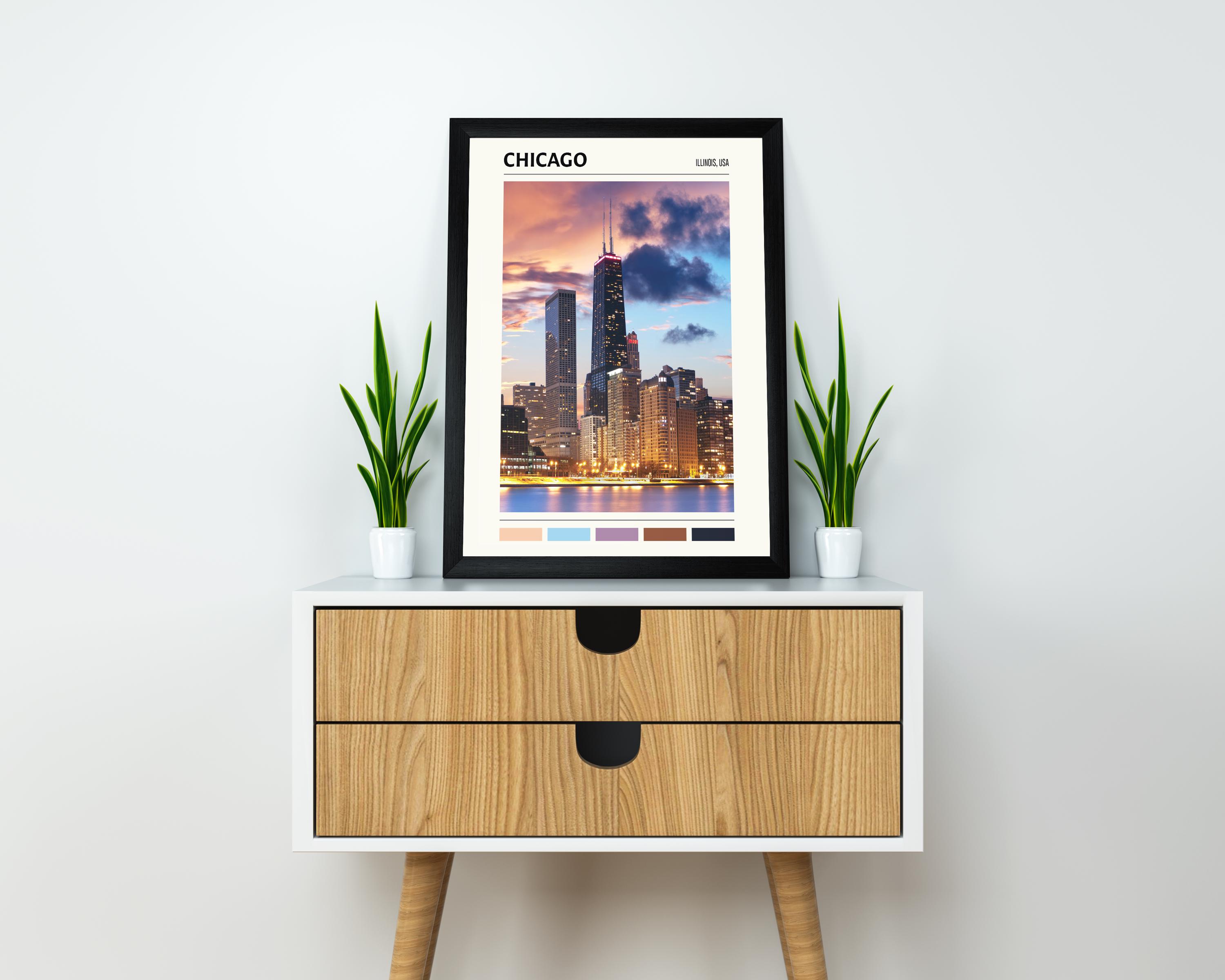 Chicago Modern Aesthetic Poster, Illinois Travel Scenic Print, Windy ...