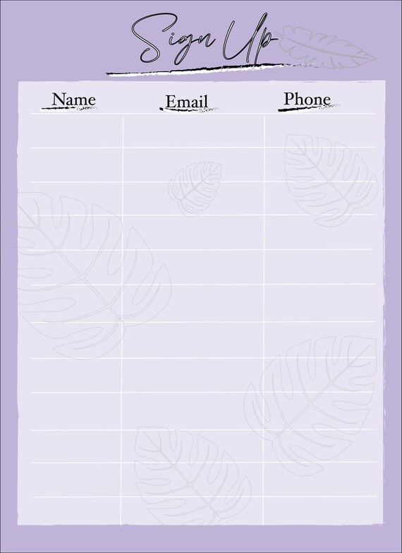 Printable Sign up Sheets | Etsy