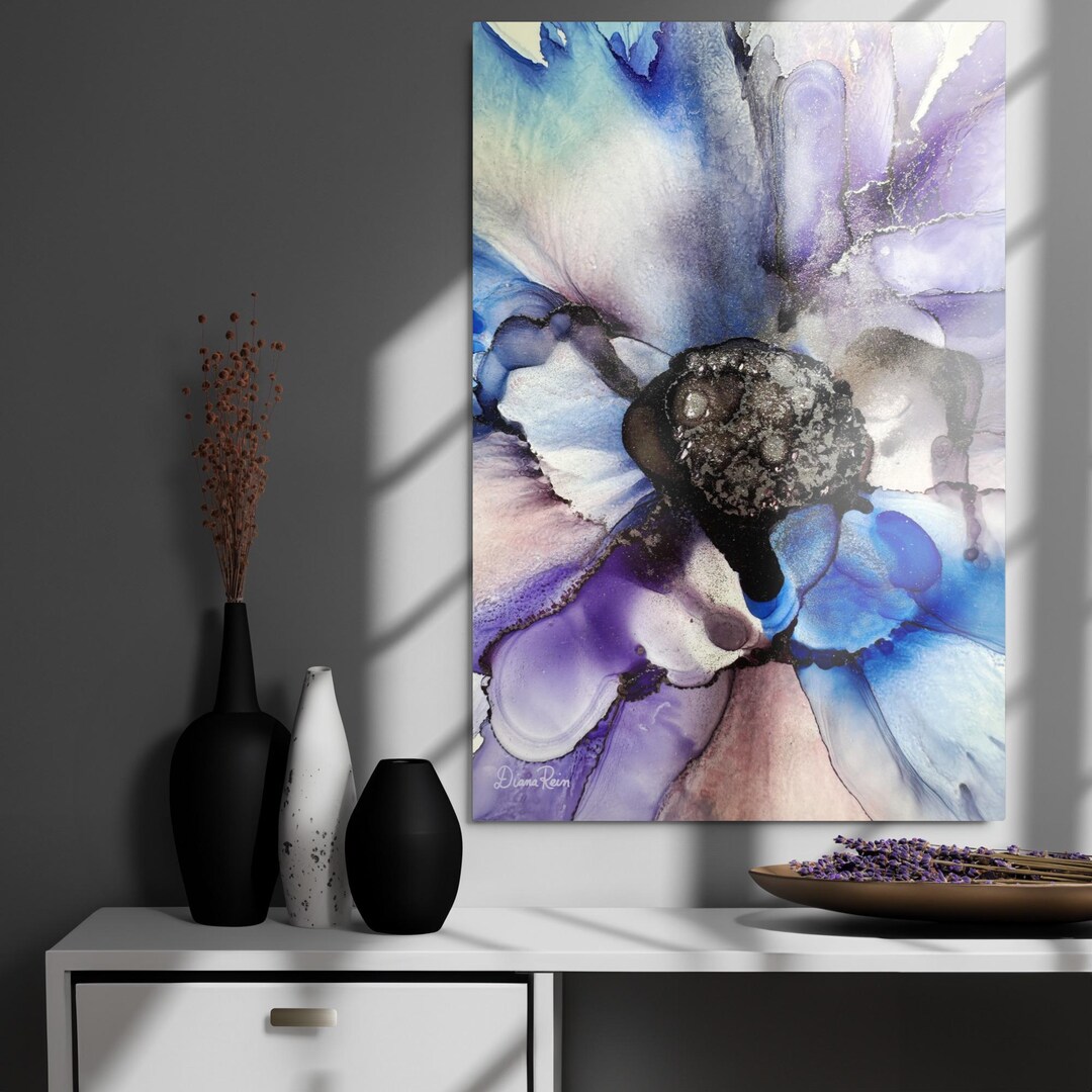 Midnight Bloom Abstract Flower Art Printed on Metal - Etsy