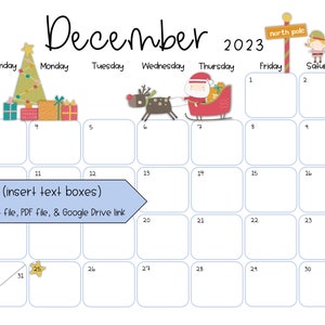 December 2023 Calendar (christmas Theme) - Etsy
