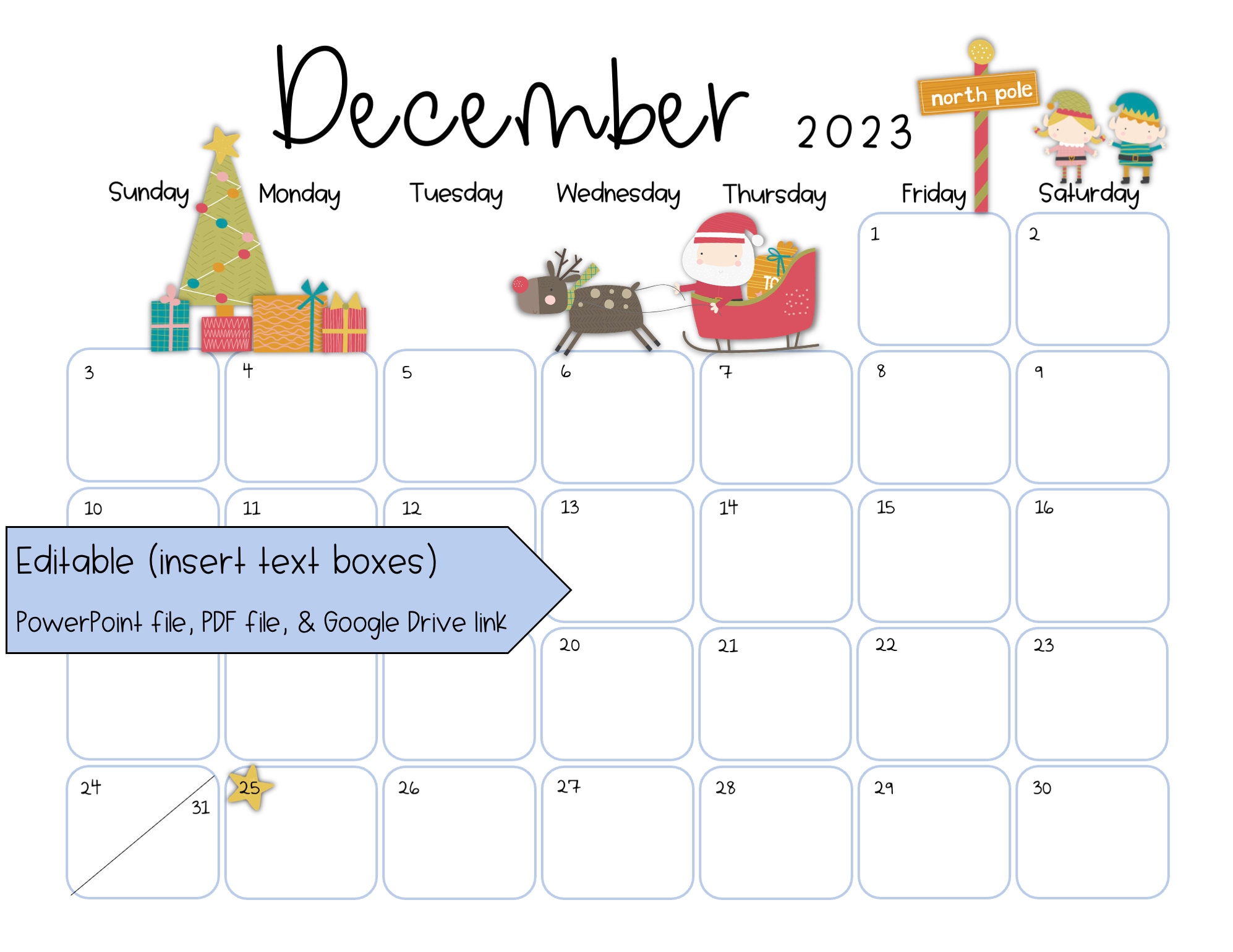 December 2023 Calendar (christmas Theme) - Etsy