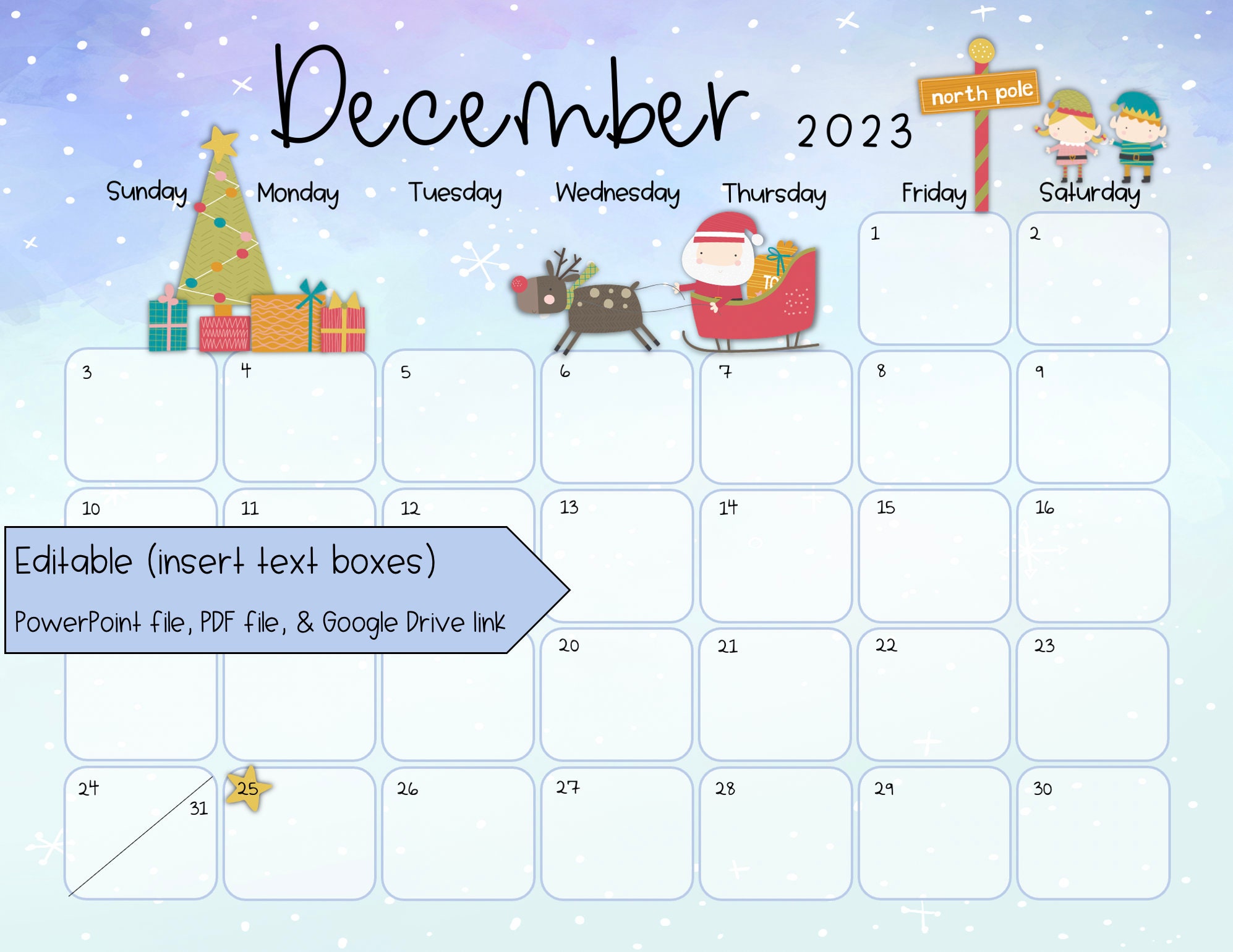 December 2023 Calendar (christmas Theme) - Etsy