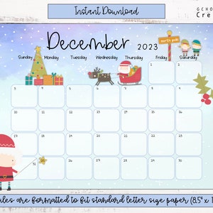 December 2023 Calendar (christmas Theme) - Etsy