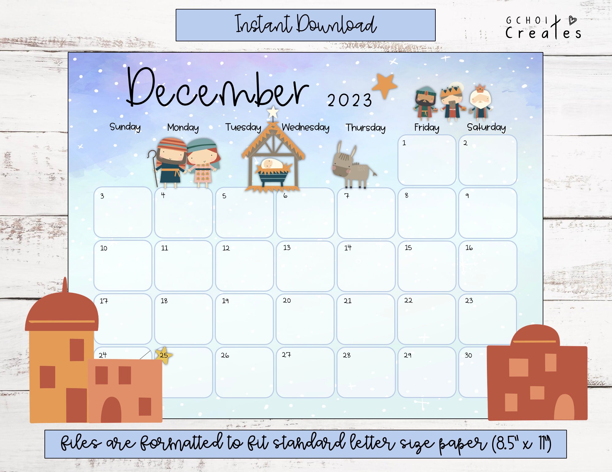 December 2023 Calendar (nativity) - Etsy