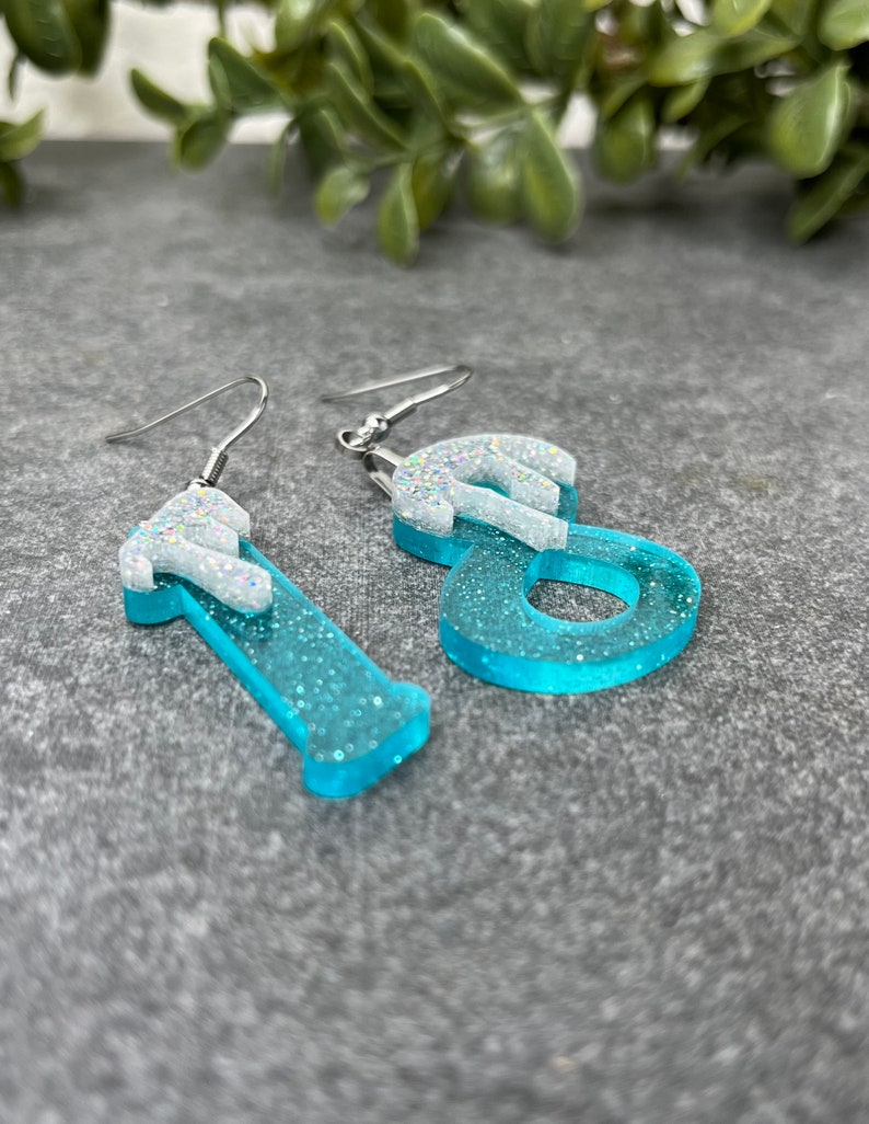 Custom Birthday Number Earrings, Acrylic Lightweight Glitter Party Gold ...