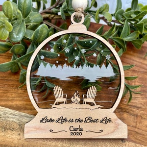 Personalized Family Name Lake Life Wooden Ornament, Custom Monogrammed ...