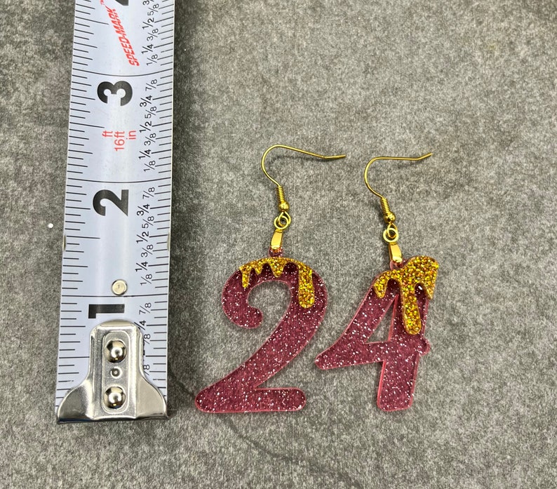 Custom Birthday Number Earrings, Acrylic Lightweight Glitter Party Gold ...