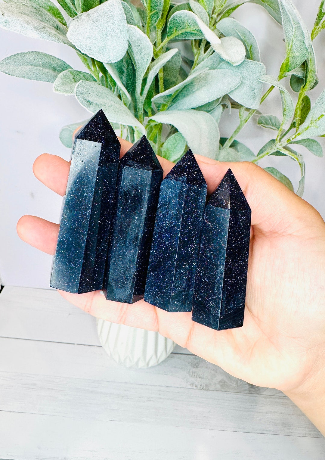 Blue Sandstone Crystal Points, Blue Goldstone Towers, Obelisk, Crystal ...