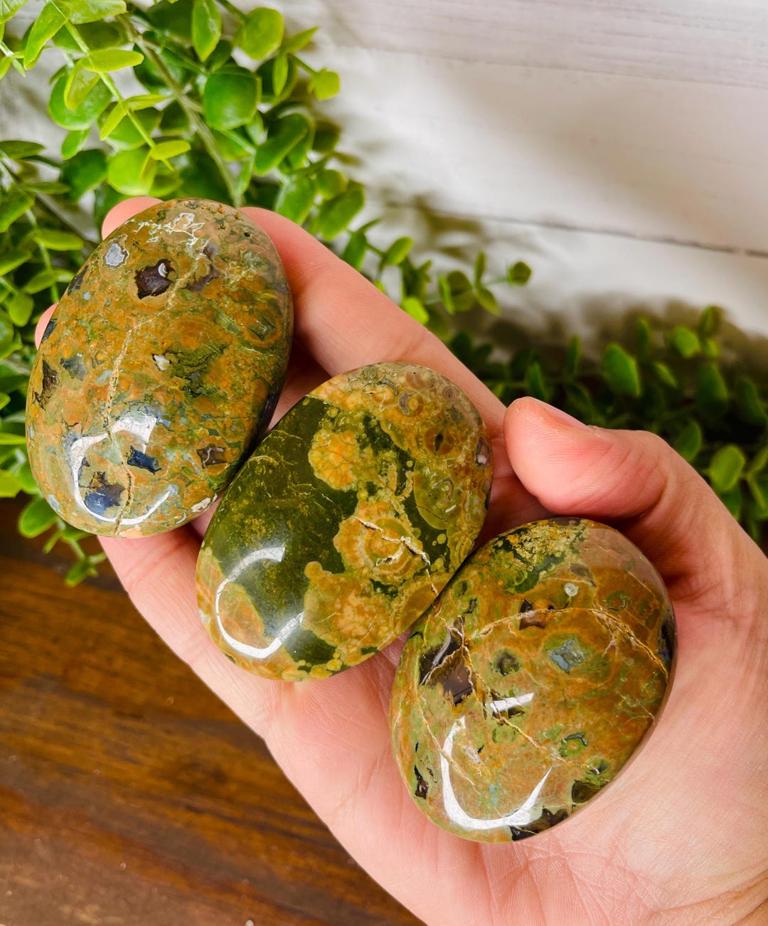 Rainforest Jasper Palm Stones, Rhyolite Jasper Carving, Polished ...