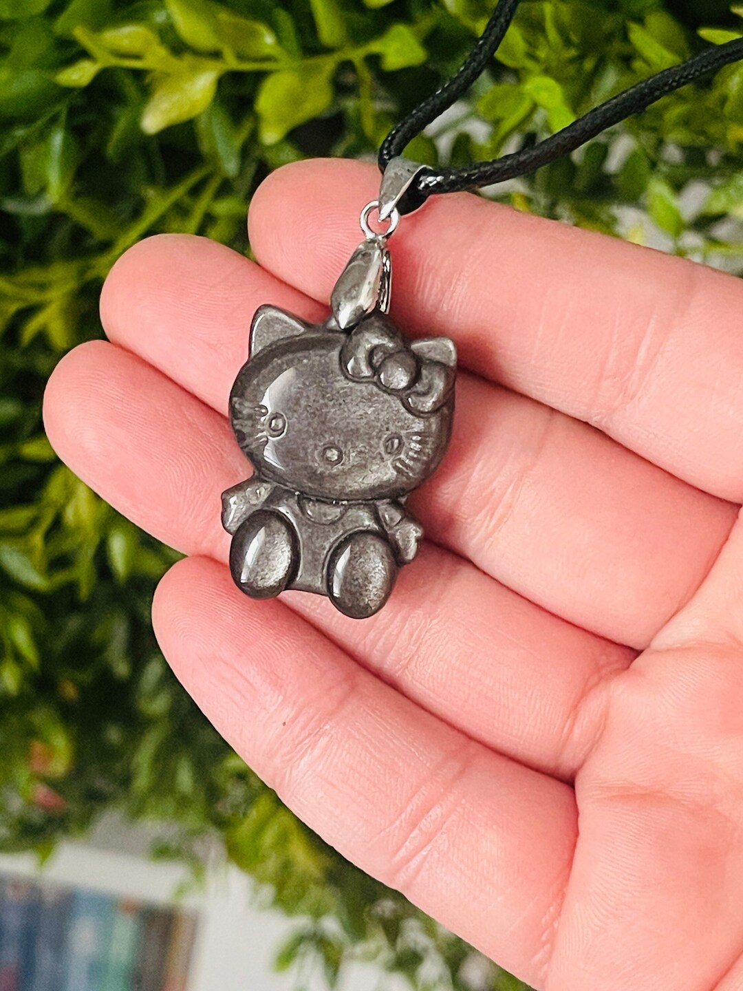 Silver Sheen Kitty Pendant, Silver Sheen Obsidian Pendant, Silver Sheen ...