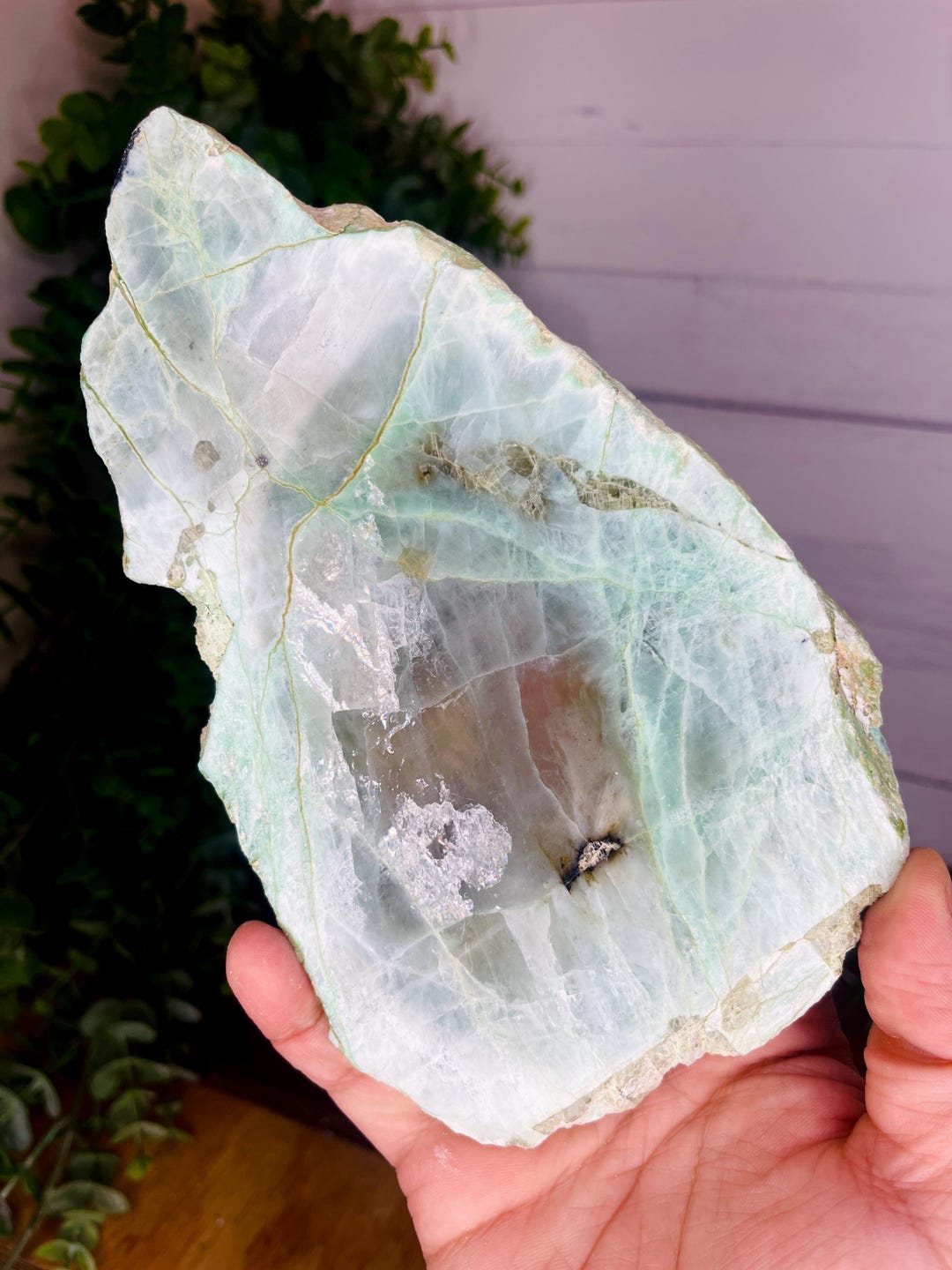 XL Flashy Green Moonstone Slab, Garnierite Slab With Silver Flash ...
