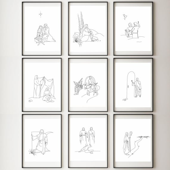 Set of 9 Life of Christ Simple Modern Pictures of Christ Line - Etsy
