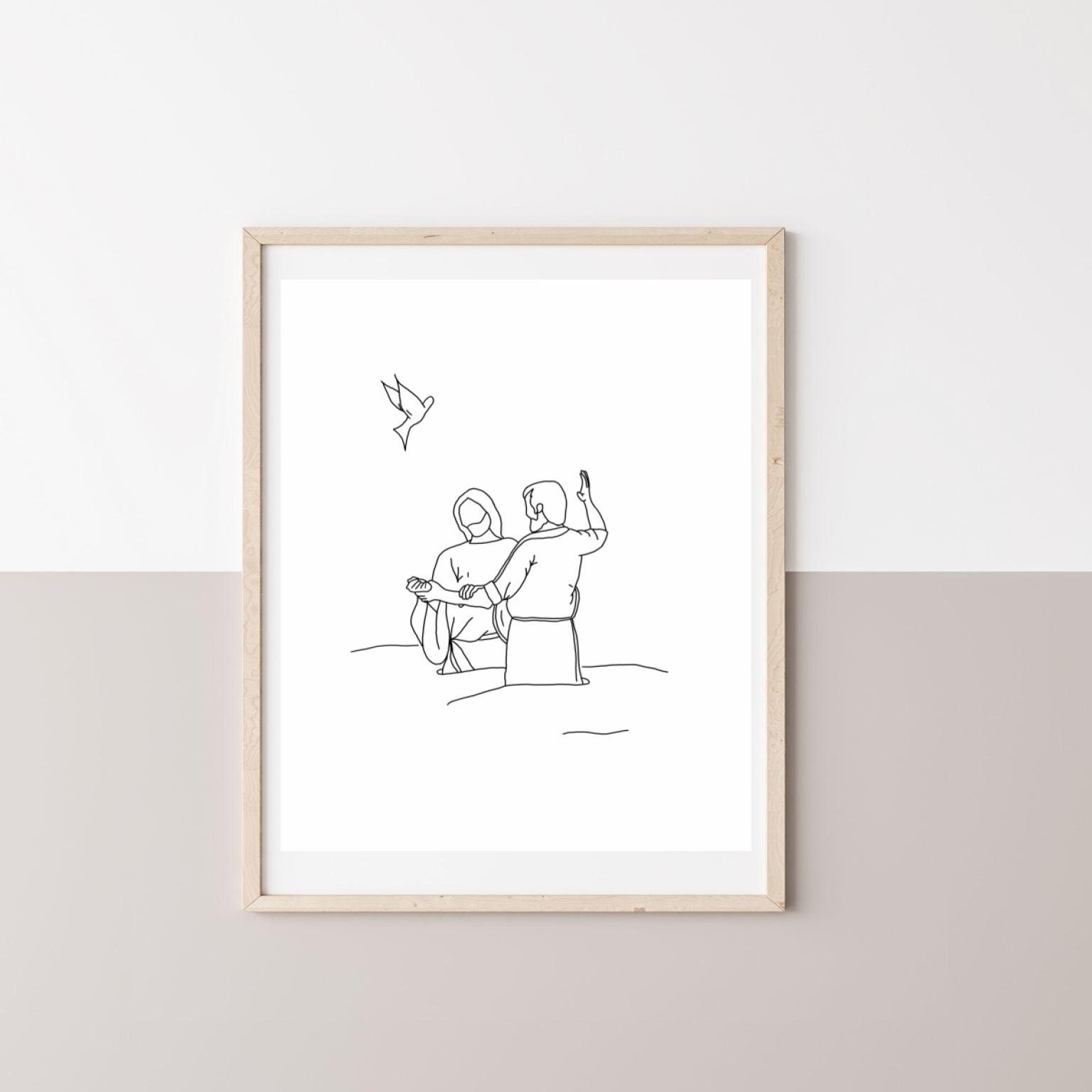 Christ Baptism Simple Modern Line Drawing Black and White - Etsy