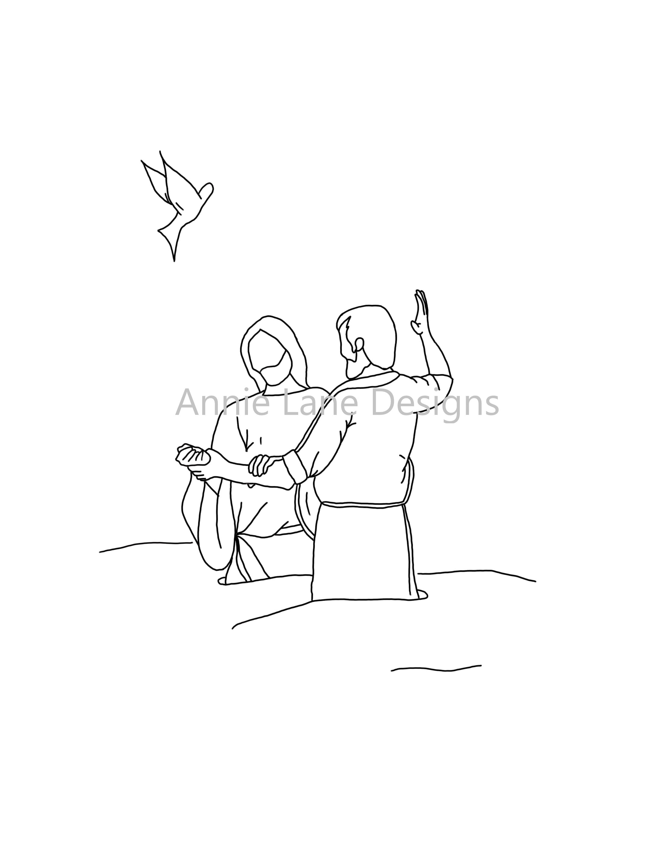 Christ Baptism Simple Modern Line Drawing Black and White - Etsy