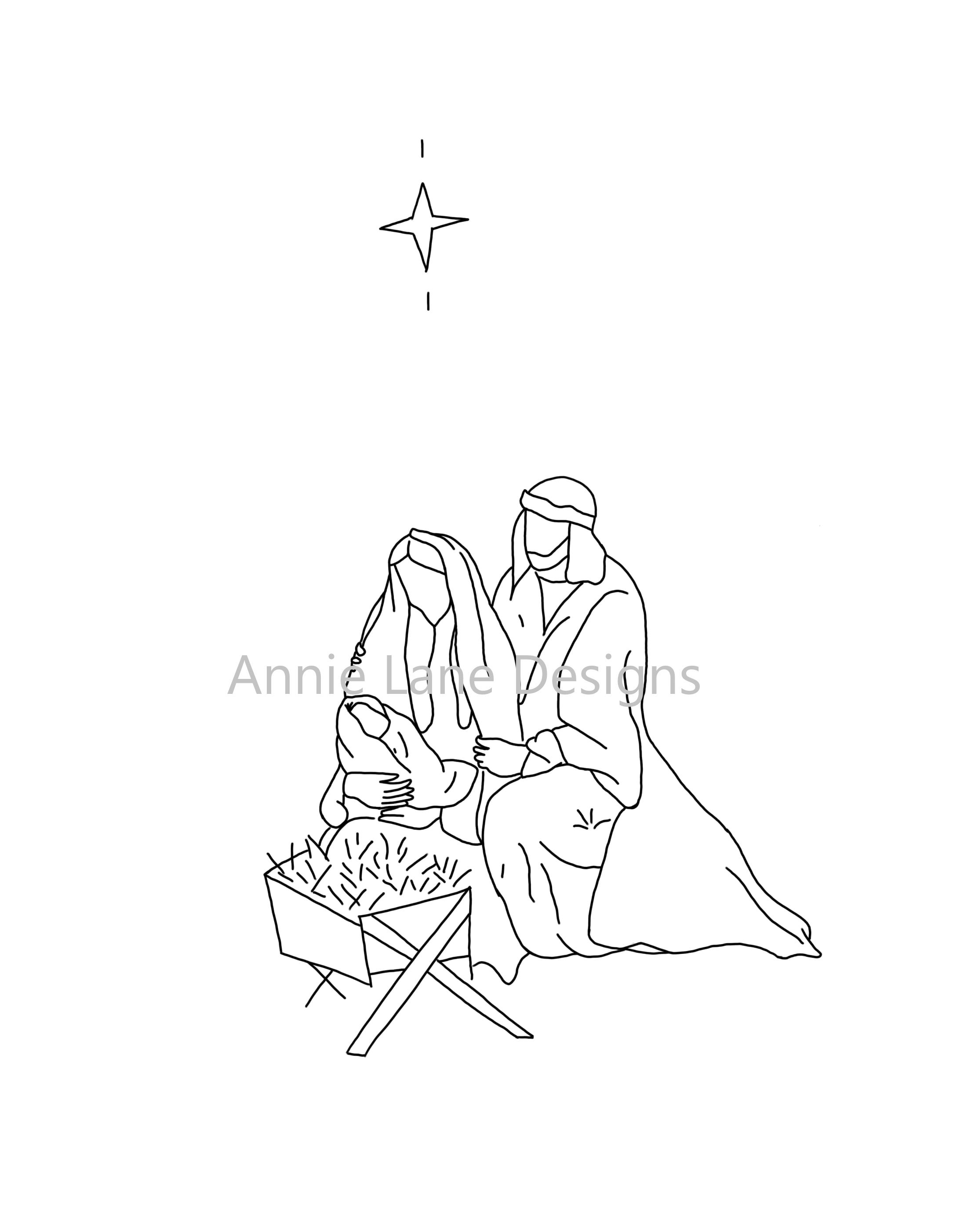 Nativity Black And White Drawing