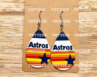 Houston Astros Earrings-wood Grain & Steel-small or Large - Etsy