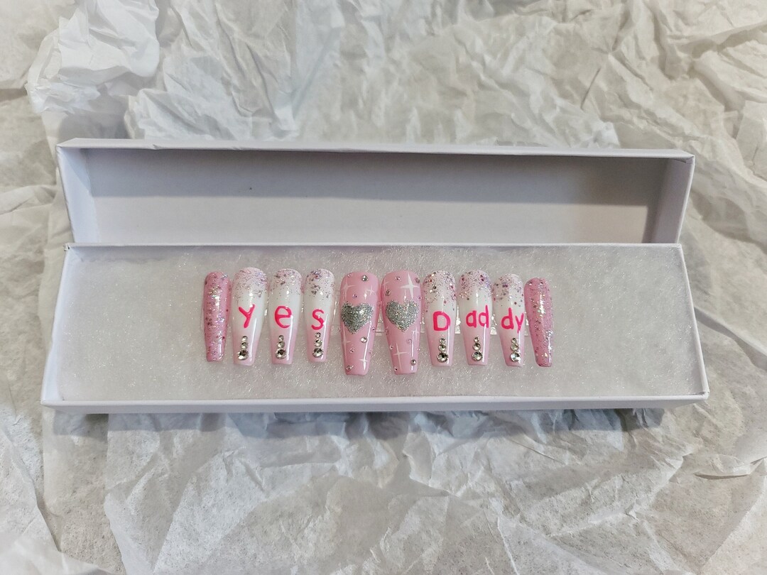 Sparkly Pink Cute Yes Daddy Luxury Press on Nails - Etsy