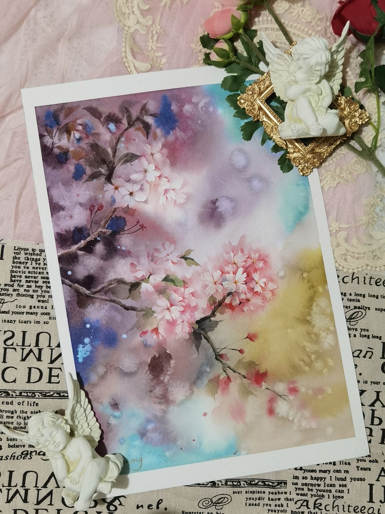 Original Watercolor Painting of Sakura Flowers - Etsy