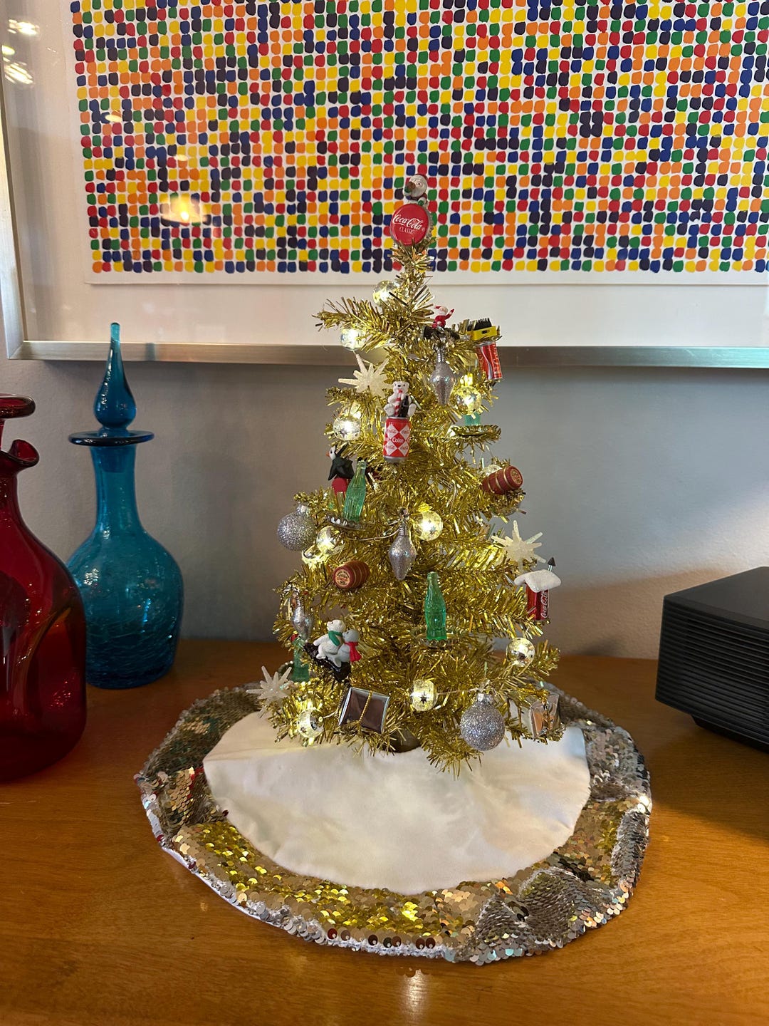 Gold Tinsel Coca-cola Lighted Mini Christmas Tree, Vintage Inspired ...