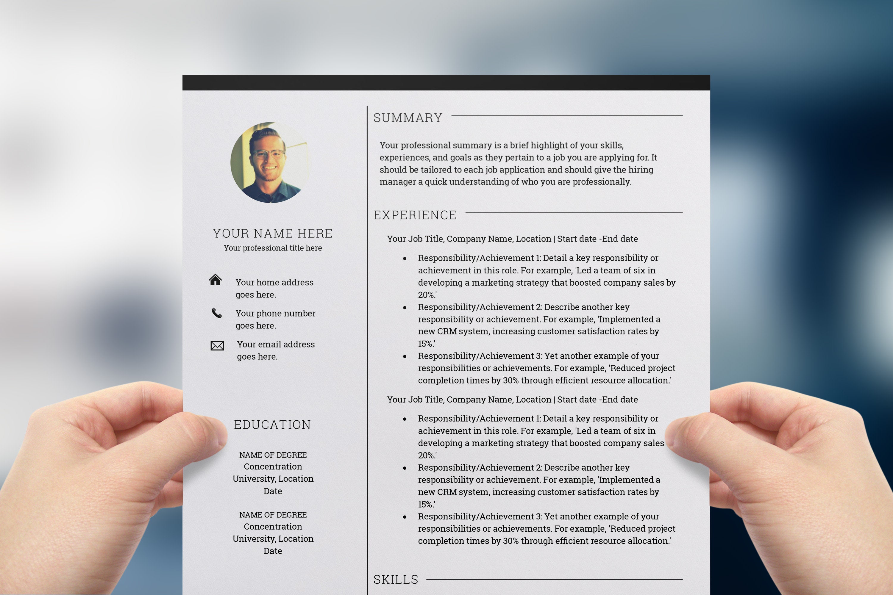 Snapshot Professional | Resume Template | Word - Etsy